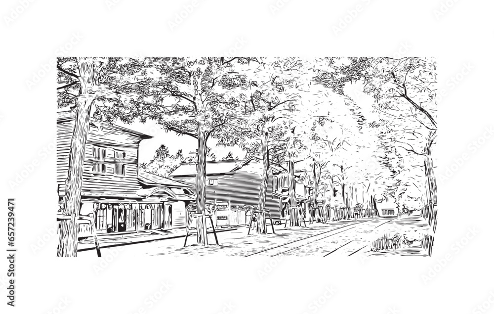 Building view with landmark of Sapporo is the city in Japan. Hand drawn ...