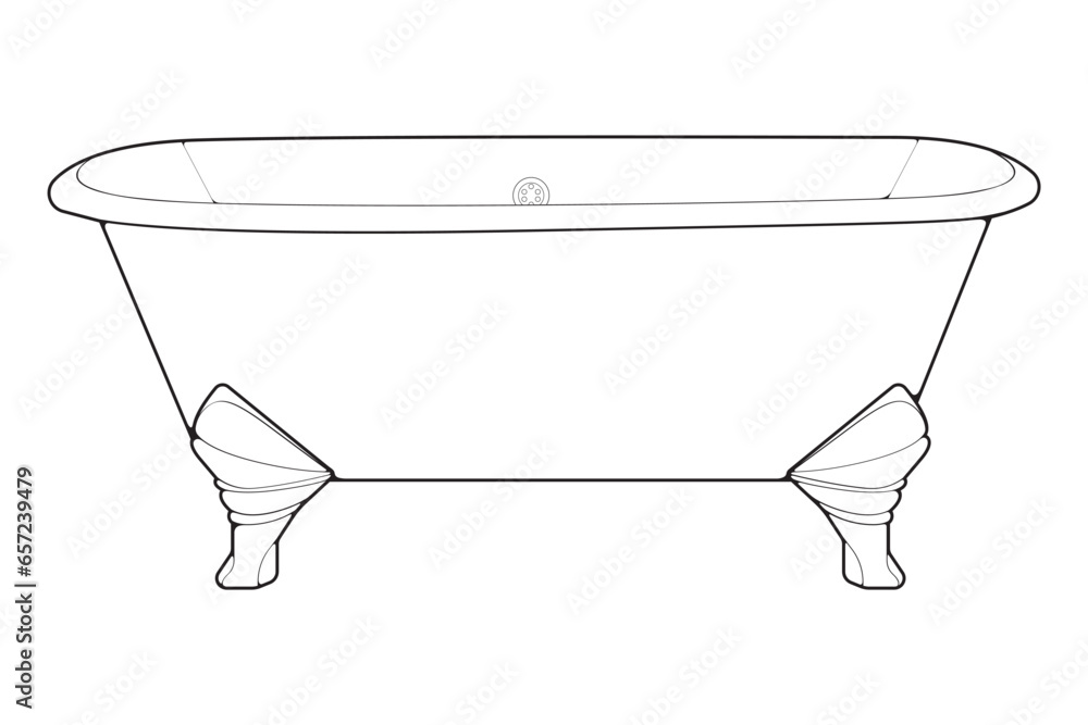 Hand-drawn outline bathtub, simple styles outline vector. Simple doodle ...