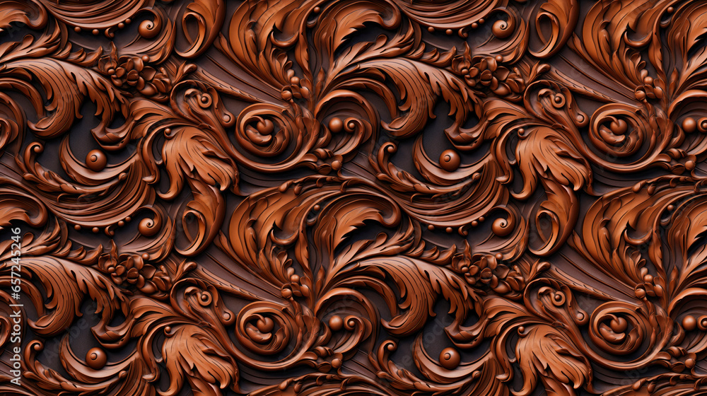 Seamless Rococo style floral patterns in mahogany wood Stock ...