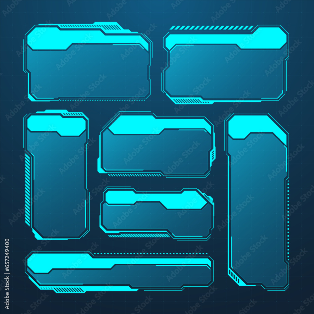 Blue futuristic HUD or UI elements. Sci-fi user interface text boxes ...