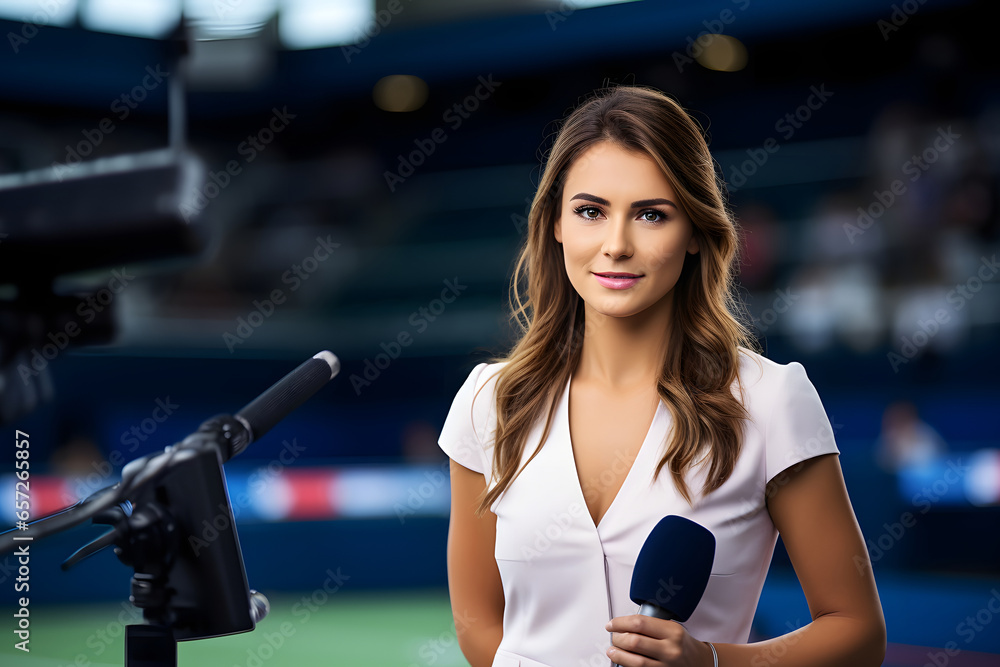 female television presenter. sports commentator, leading sports TV news ...