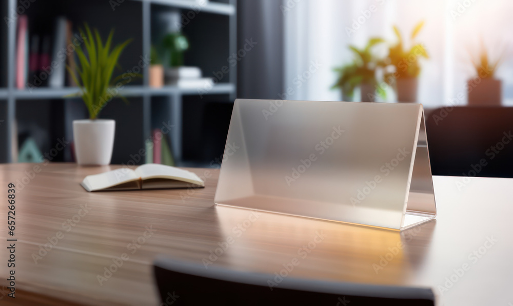 empty stylish modern and minimal frosted glass name tag or place card ...