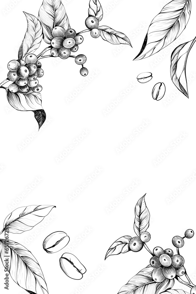 Coffee line art line drawing Hand-drawn coffee tree branches ...