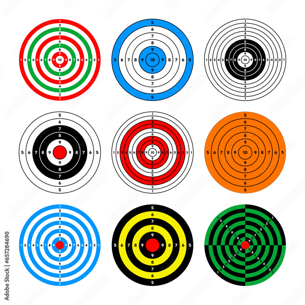 Shooting range paper targets. Round target with divisions, marks and ...