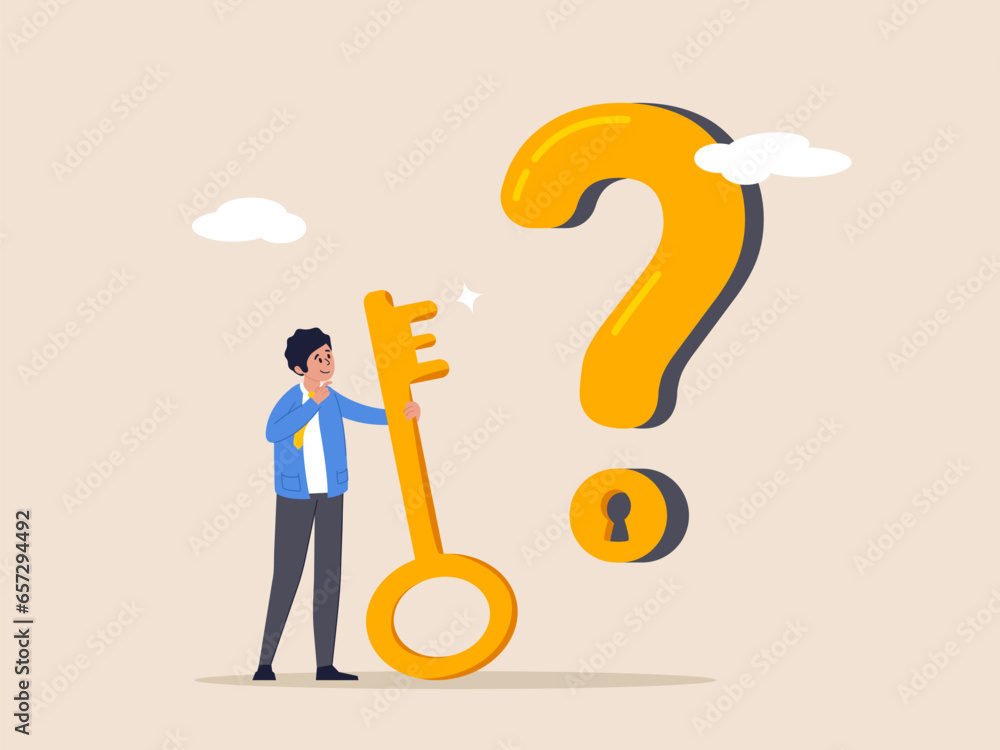 Wisdom or understanding concept. Key to unlock answer for problem and ...