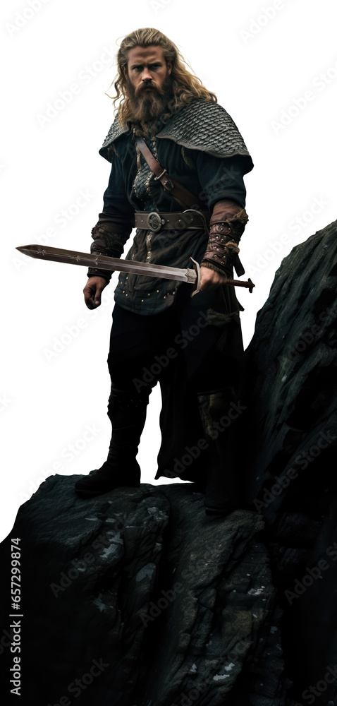 Powerful Viking Chief with Sword, and Fur Coat - Isolated Full View PNG ...