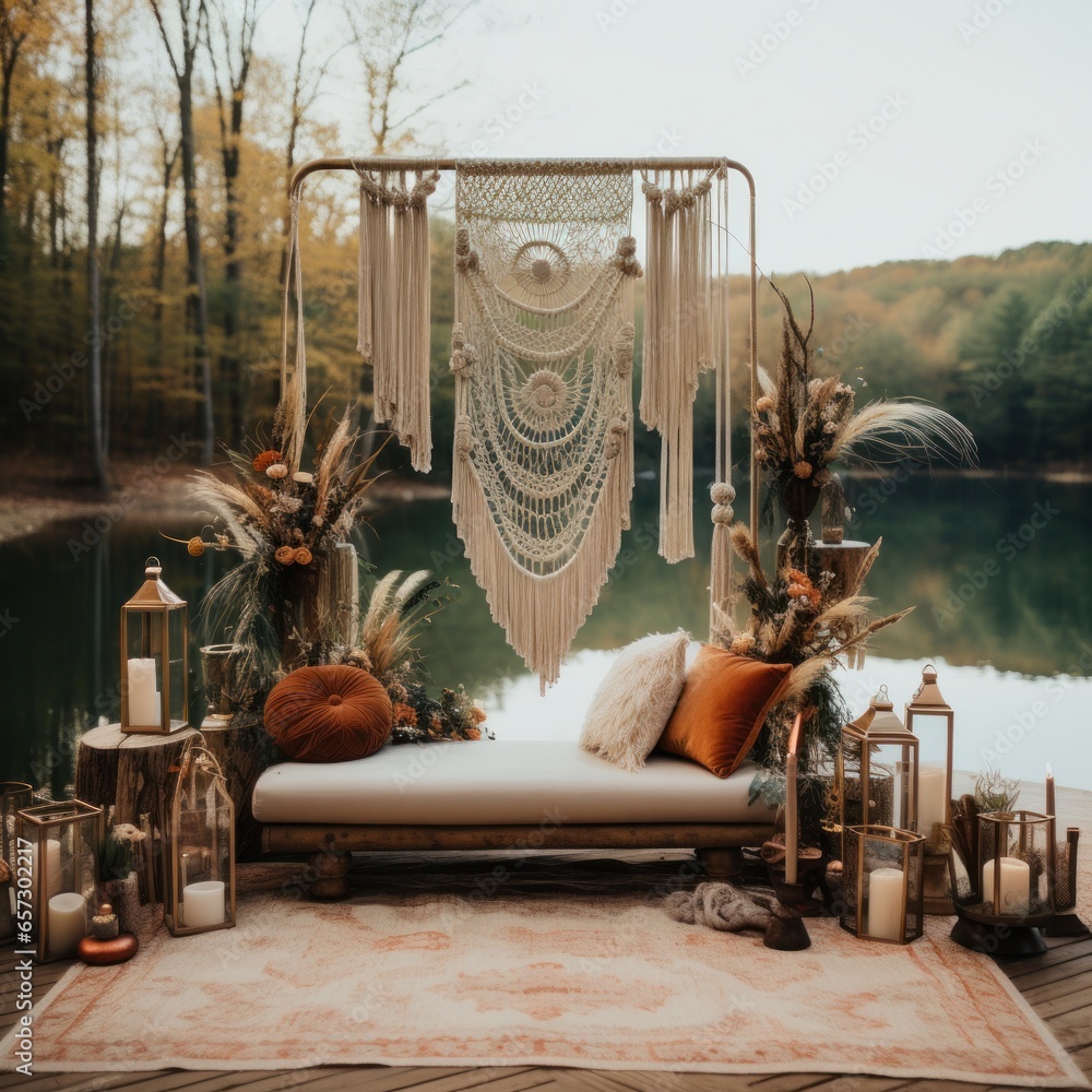 Foto de Gender-neutral boho chic setup with macrame and floral ...