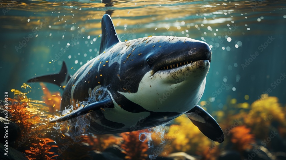 Killer whale, marine mammal washed ashore. A large representative of ...