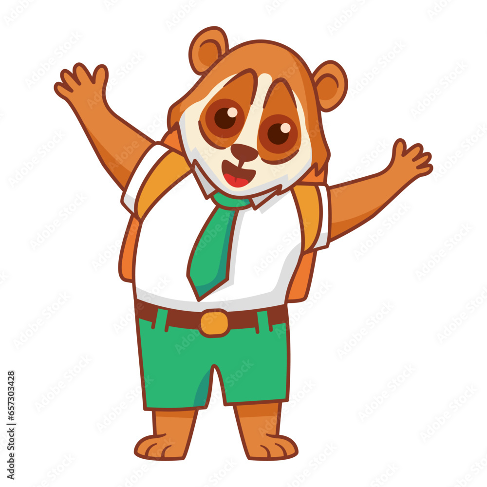 The joyful character of Lori waving his hand. Animalistic childish ...