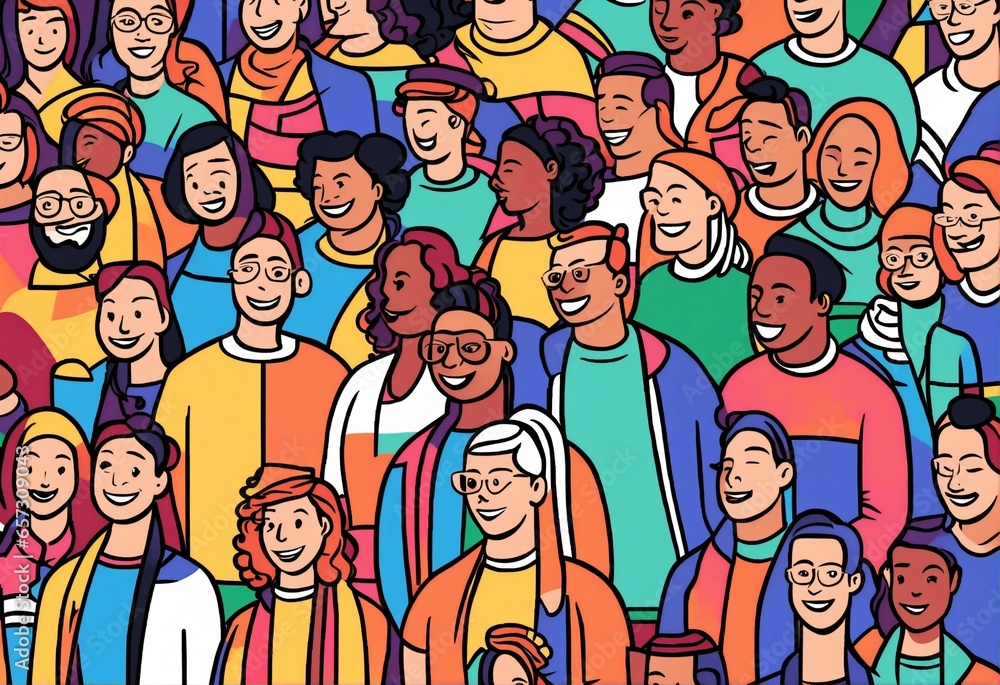 cartoon illustration - a big group of different people with different ...