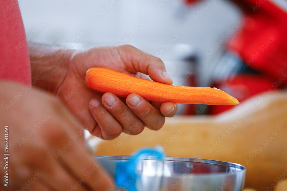 Man hands close-up handling food .Cooking vegetables in the kitchen ...