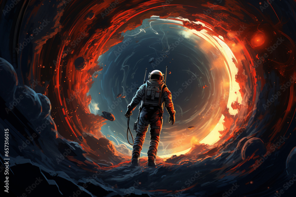 An astronaut standing on the edge of a gravitational anomaly, where ...