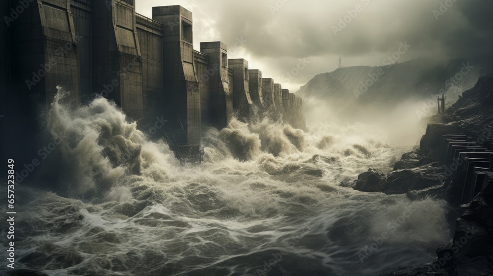 Dam against flooding, 16:9, concept: Flooding, water management Stock ...