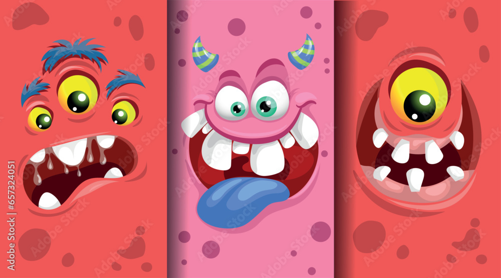 Cartoon monster emotions faces set. Cute monster faces with different ...