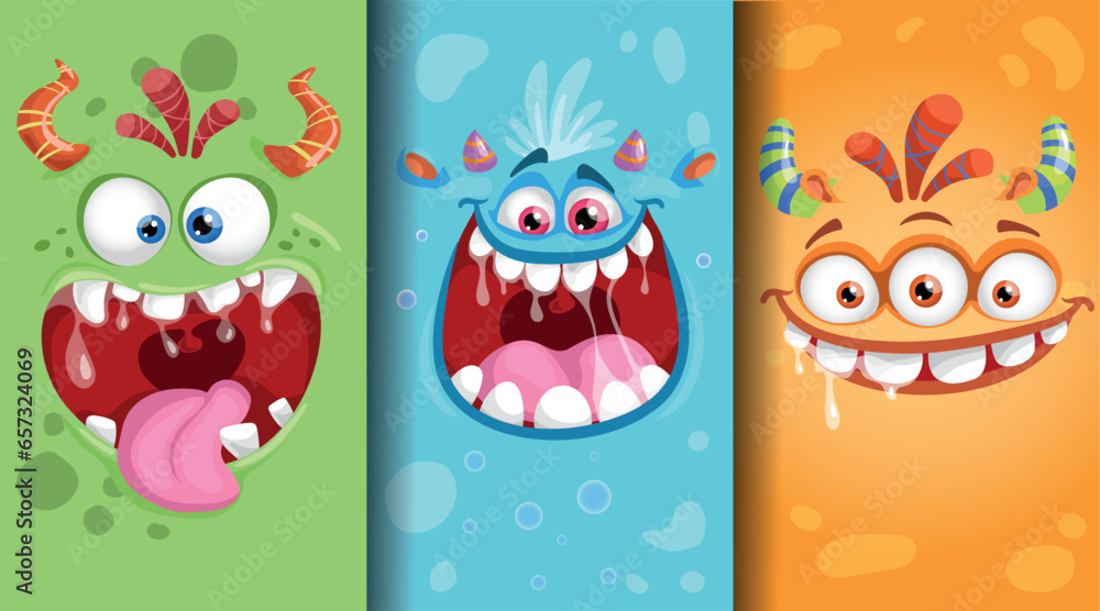 Cartoon monster emotions faces set. Cute monster faces with different ...