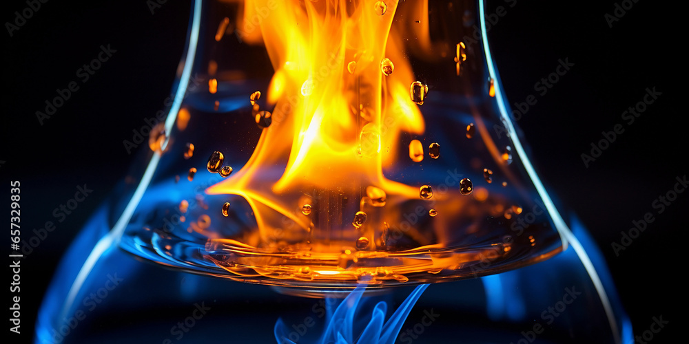 Extreme close - up of a Bunsen burner flame under a beaker, blue core ...