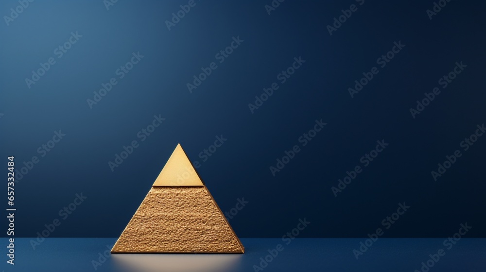a miniature Pyramid of Giza view infront of isolated Navy blue and gold ...