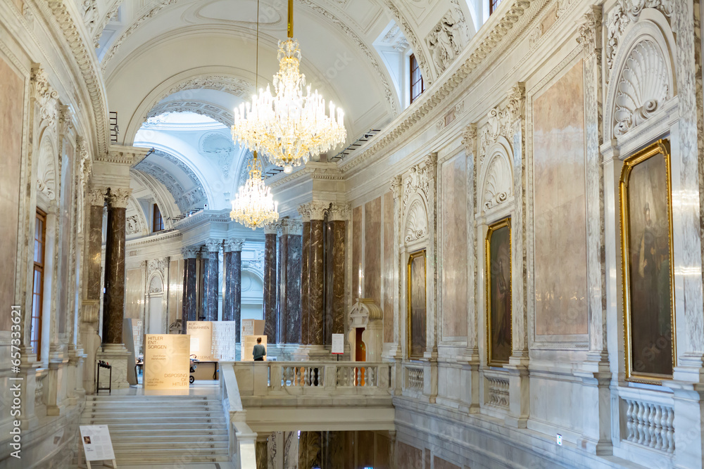 VIENNA, AUSTRIA - JANUARY 29, 2022: Hall of Weltmuseum Wien housed in ...