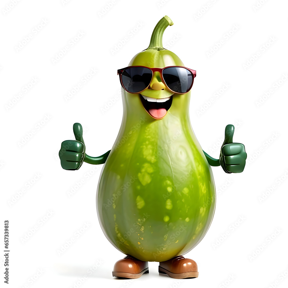 Happy Bottle Gourd character wearing sunglasses and gives thumbs up ...