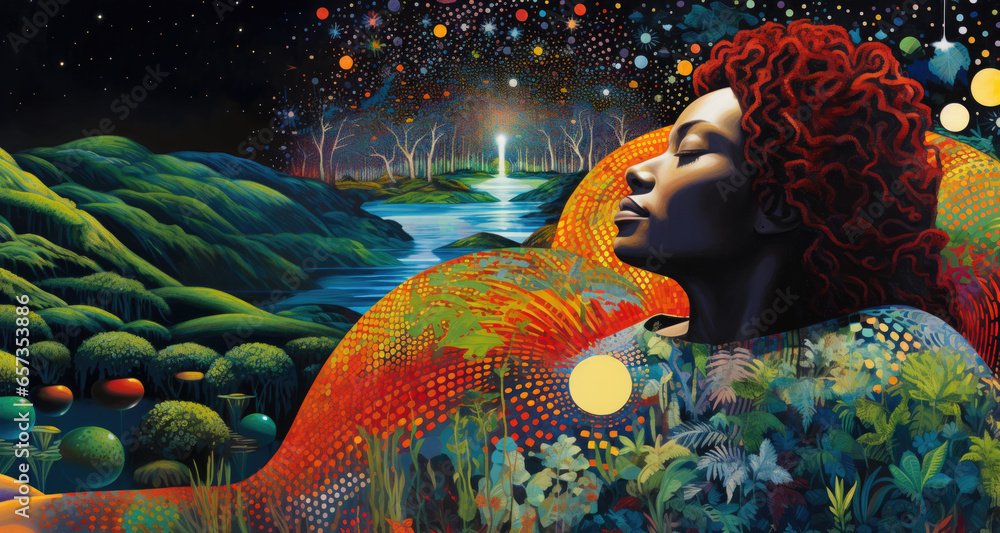 Eco Dreamscape: Black Environmental Strategist Sleeping Amidst ...