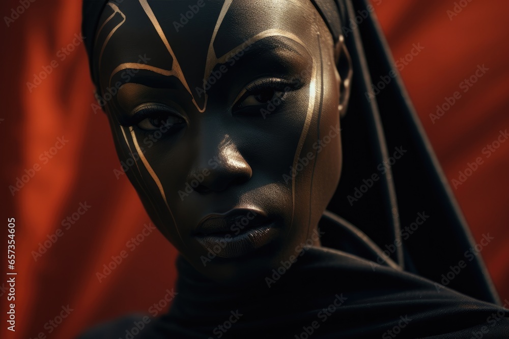 A striking female model elegantly wears traditional Arab attire ...