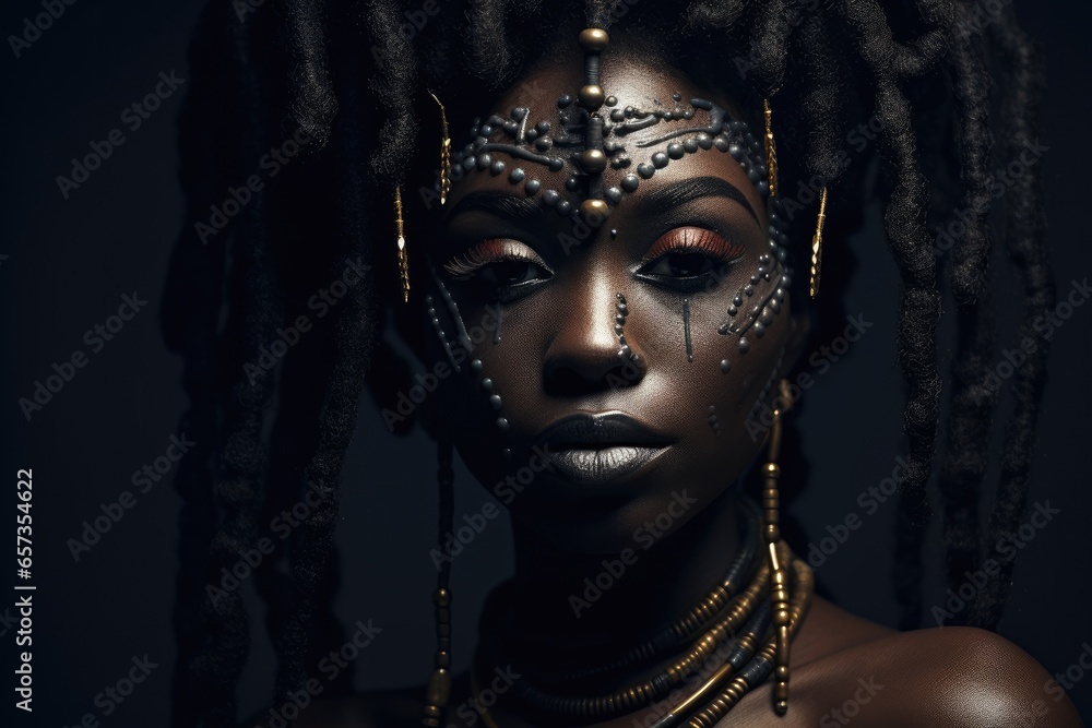 A striking female model elegantly wears traditional Arab attire ...
