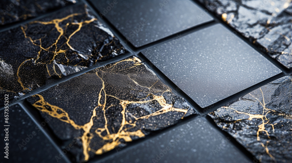 Closeup of a striking black Porphyry with tered golden flecks that ...