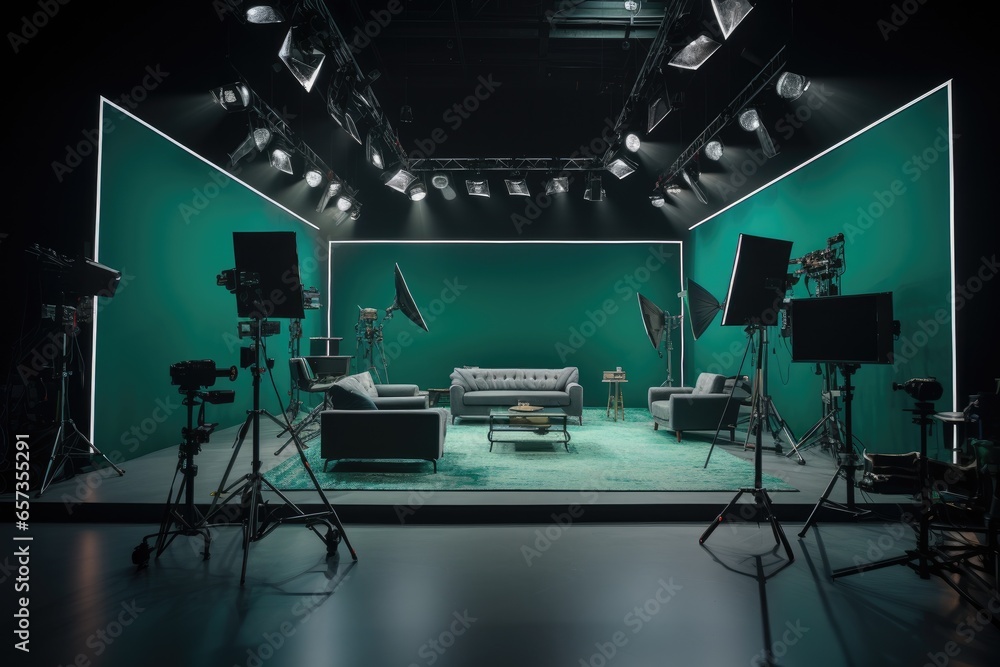 Studio interior for news broadcasting, vector empty placement with ...