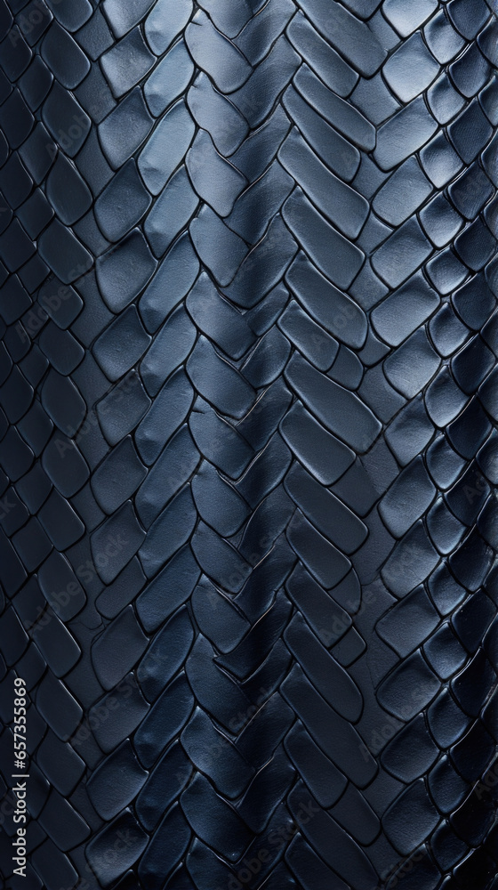 Closeup of dark navy Eel Skin Leather with a smooth, matte finish. The ...