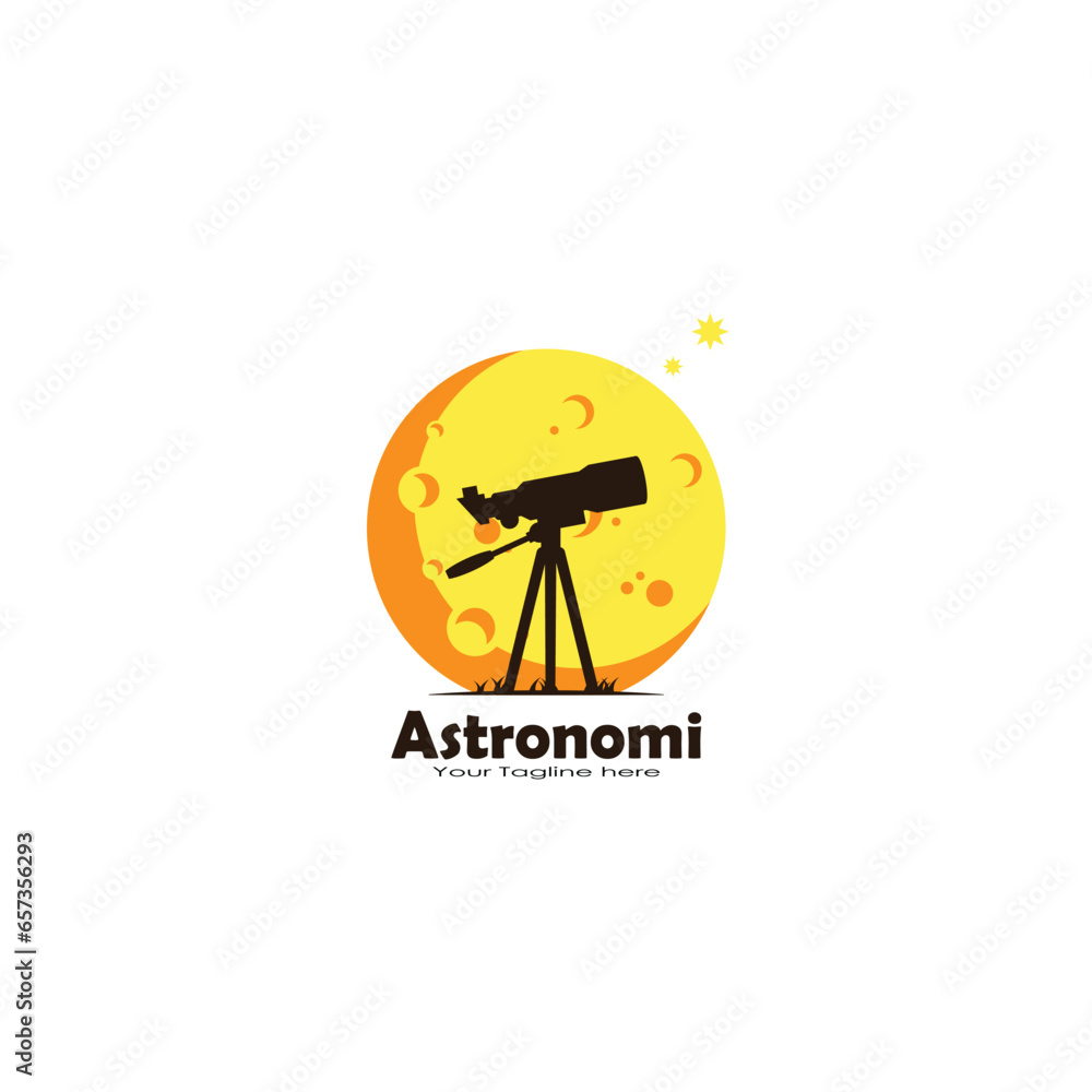 Telescope and moon logo, astronomy logo vector graphics Stock Vector ...