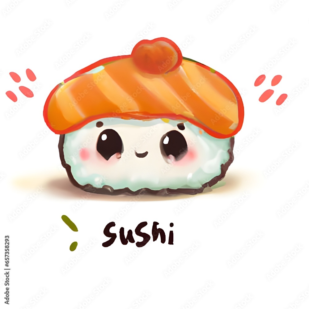 cute kawaii sushi illustration, sushi art, sushi, cute kawaii ...