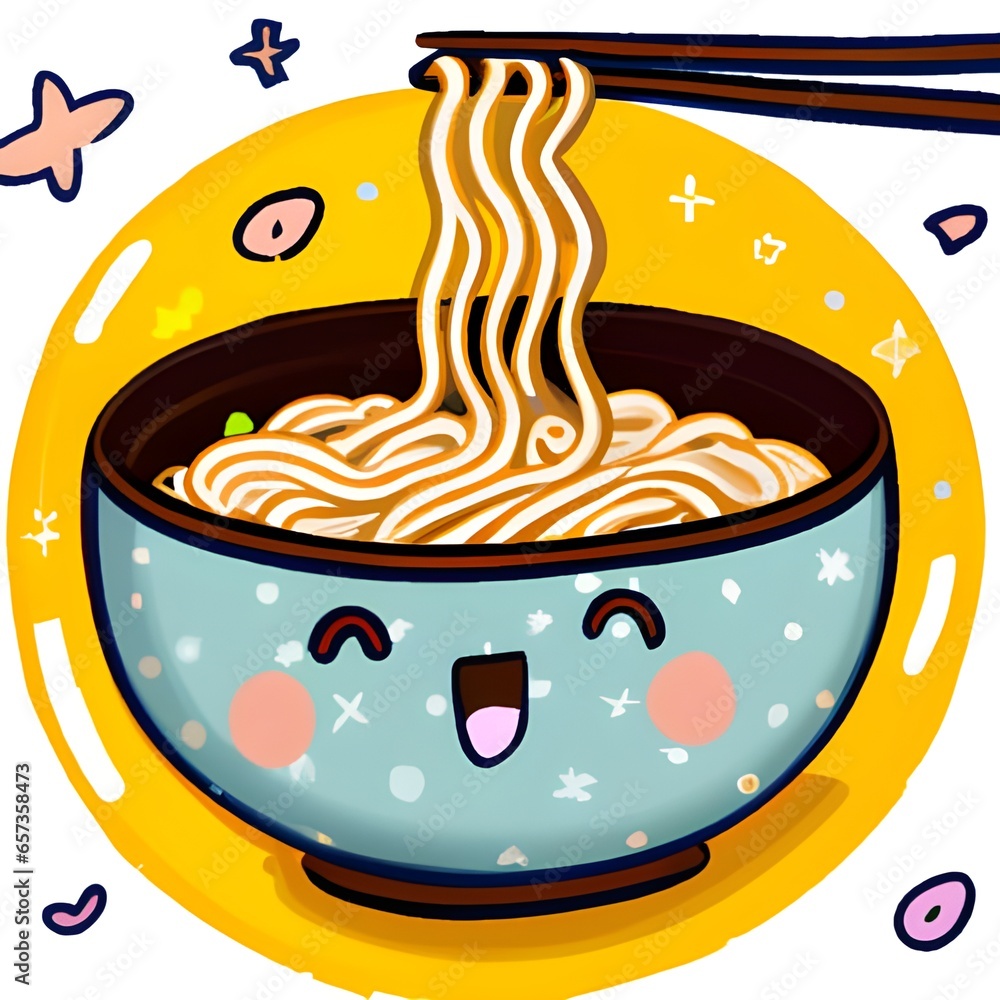 cute kawaii ramen illustration, ramen bowl art, ramen, cute kawaii ...