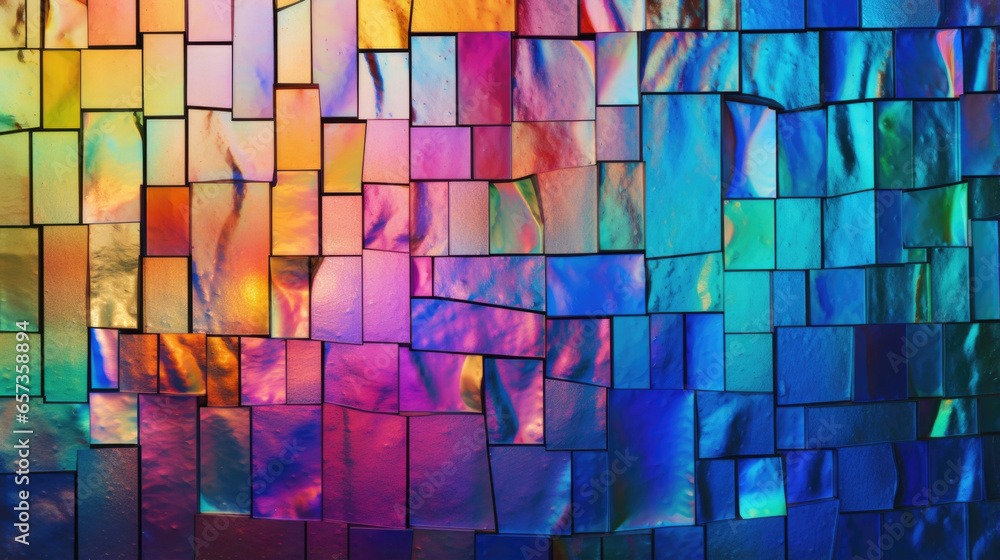 Texture of iridescent prismatic glass, reflecting a rainbow of colors ...