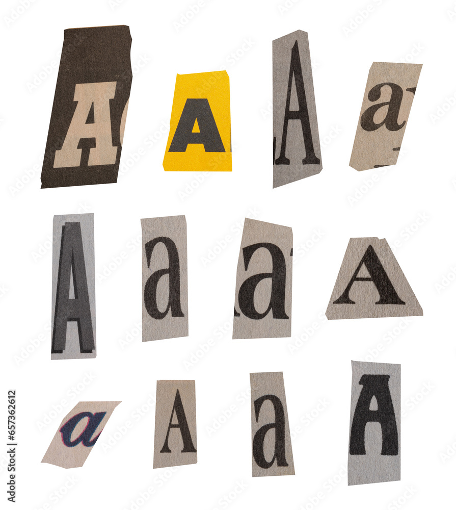 Ransom letter font A from printout magazine cutout, collage element for ...