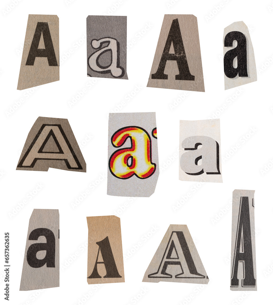 Ransom letter font A from printout magazine cutout, collage element for ...