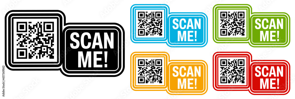 Set collections Scan me QR code trendy colorful flat icon. Barcode ...