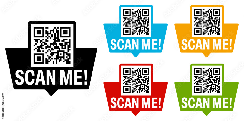 Set collections Scan me QR code trendy colorful flat icon. Barcode ...