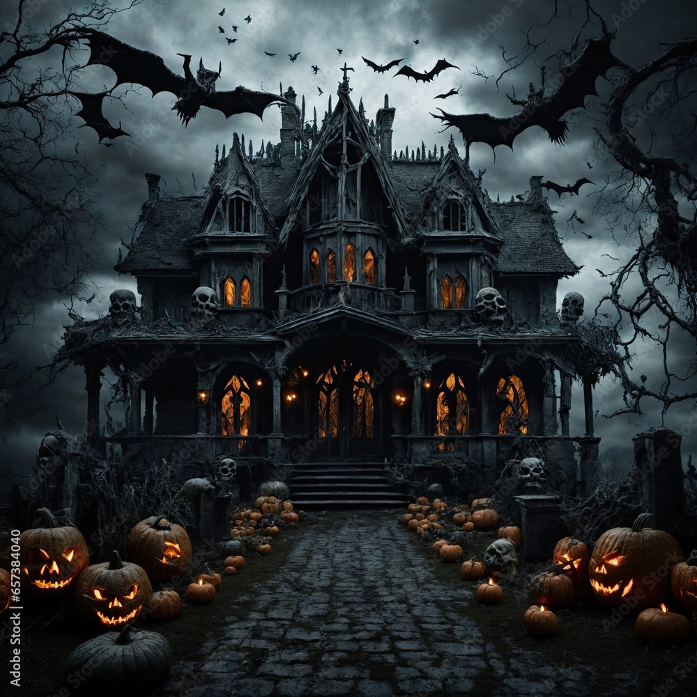 Halloween Gothic House Backdrop party decor kids toddler child ...