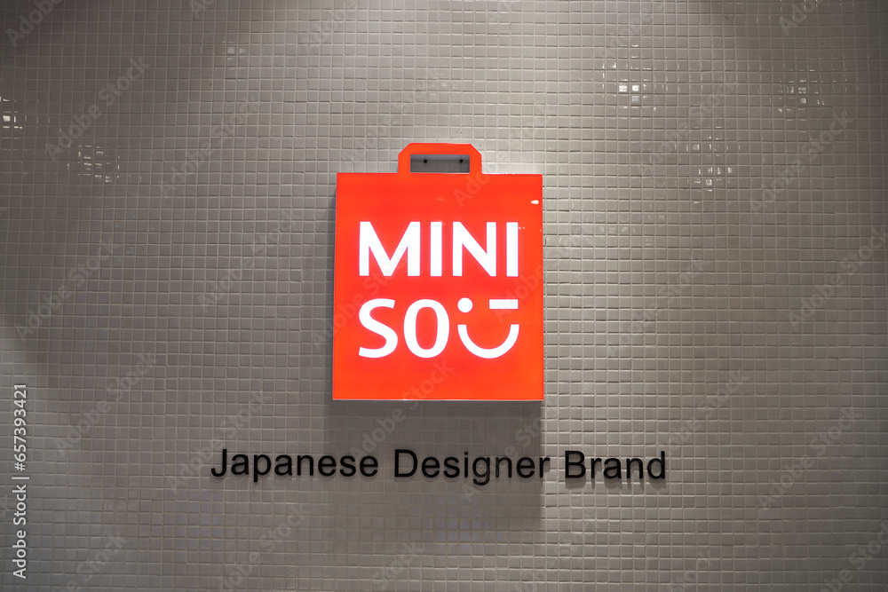 SHENZHEN, CHINA - NOVEMBER 21, 2019: Miniso sign seen at the store in ...