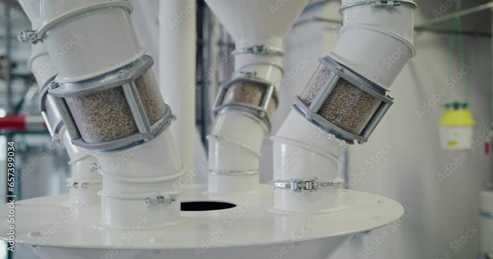 Grain cascading through transparent inspection tubes at a state-of-the ...