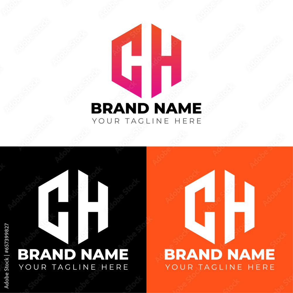 C H letter polygon logo vector, Two letters C H logo design , Double ...