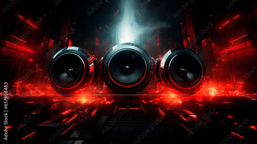 Pulse of Sound: Dynamic music background with speakers, black and red ...