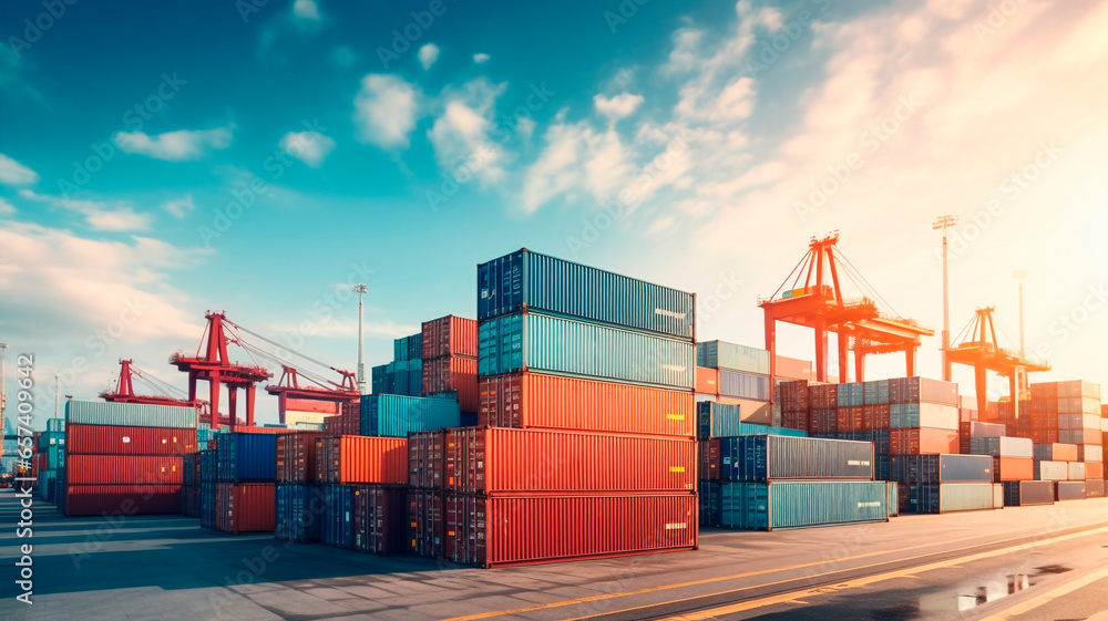 Poster A cinematic scene of cargo containers stacking on a ship in a ...