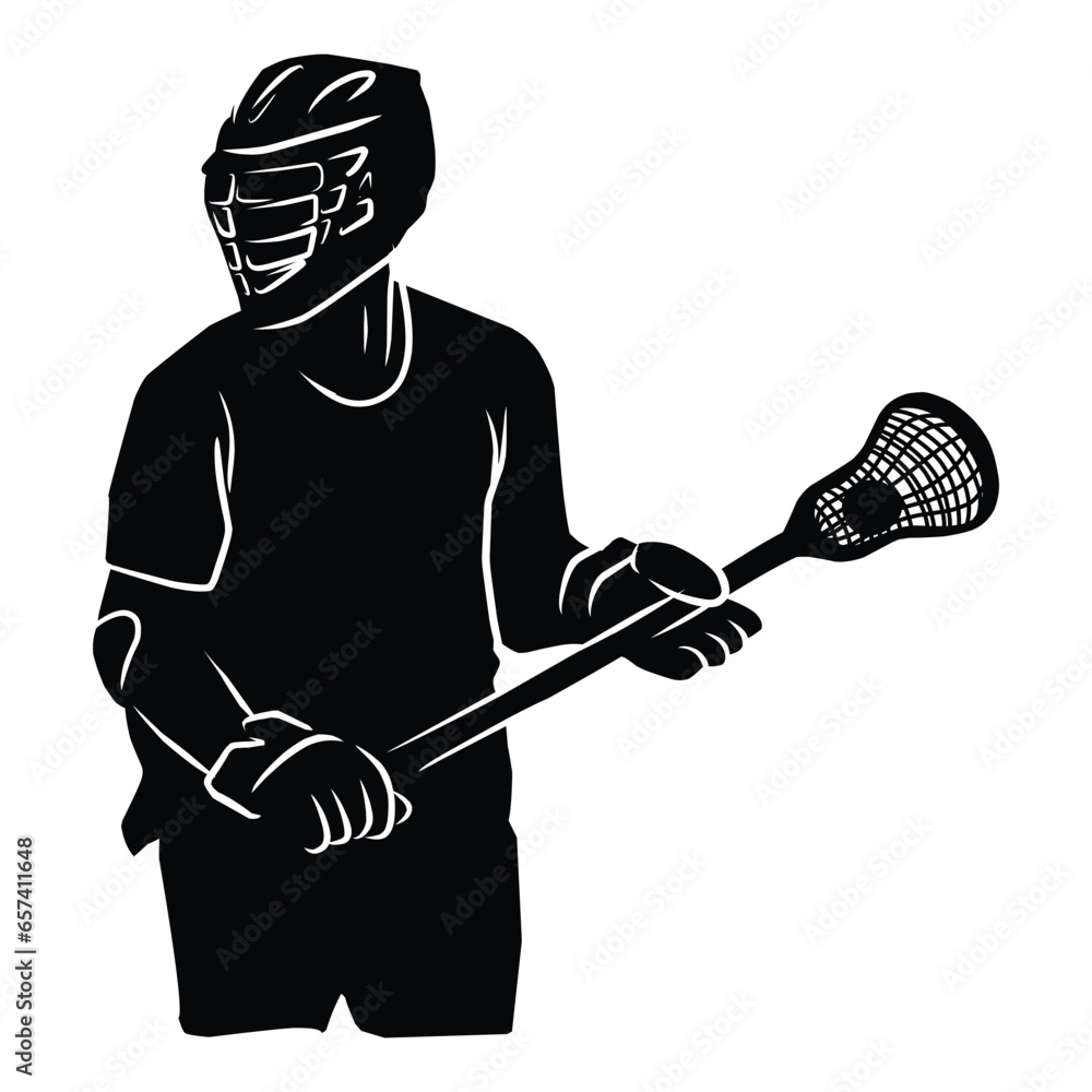 hand drawn silhouette of a lacrosse player. graphic assets in the form ...