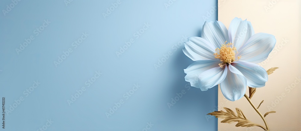 Simple blue flower illustration with a golden outline on a isolated ...