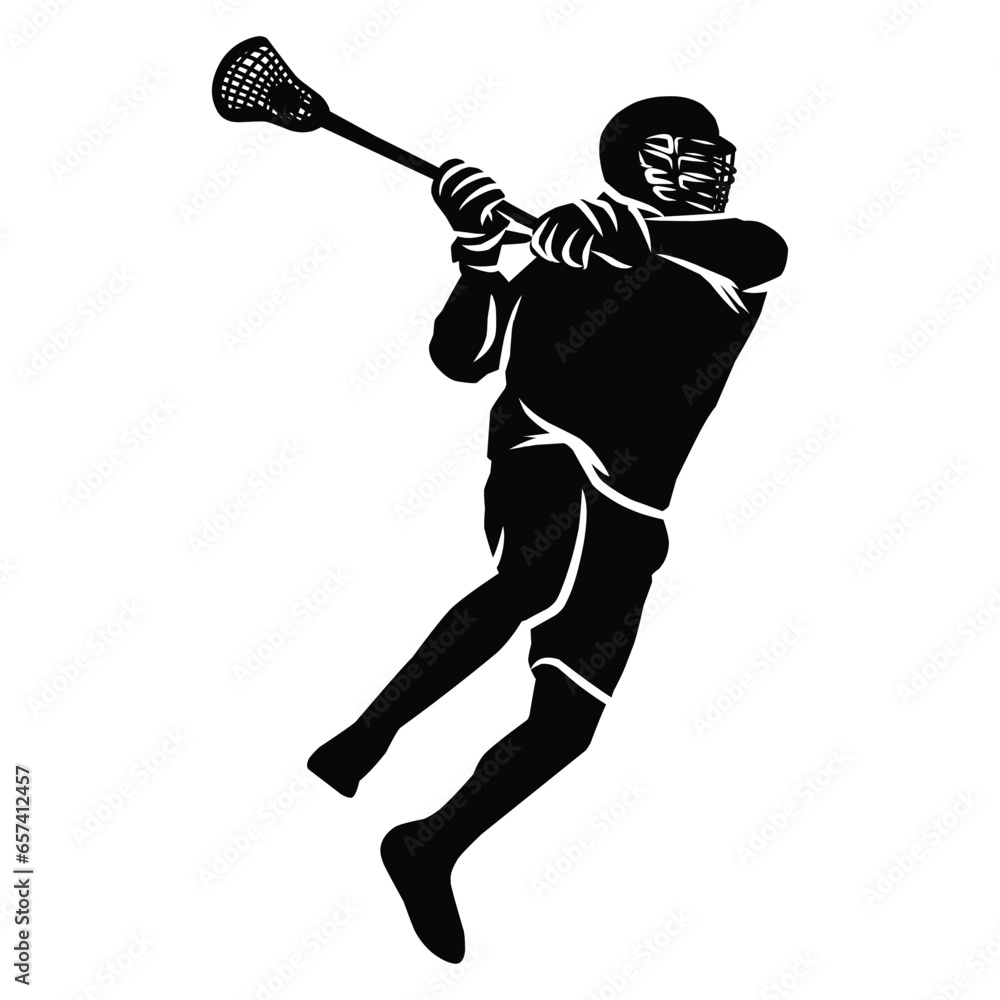 hand drawn silhouette of a lacrosse player. graphic assets in the form ...