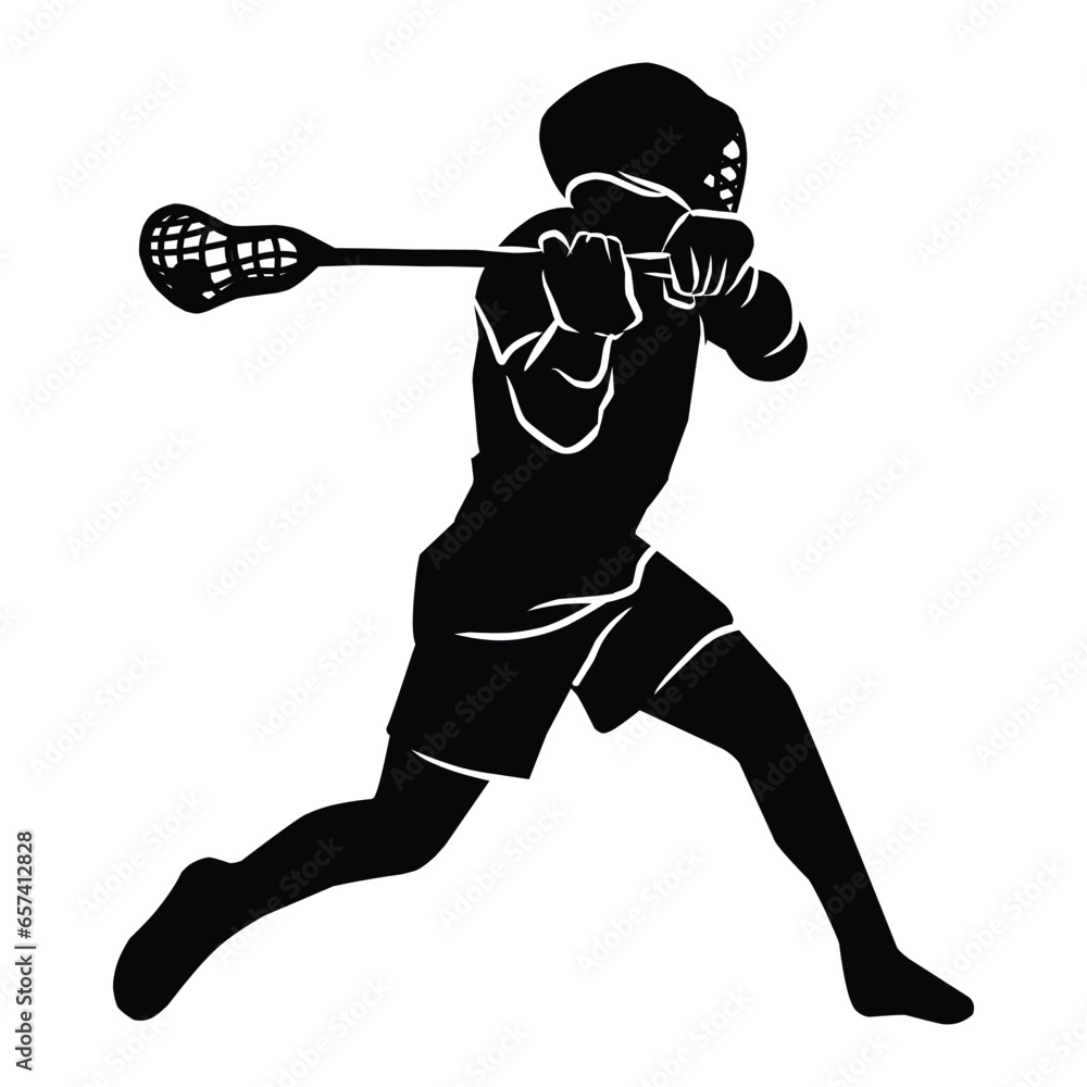 hand drawn silhouette of a lacrosse player. graphic assets in the form ...