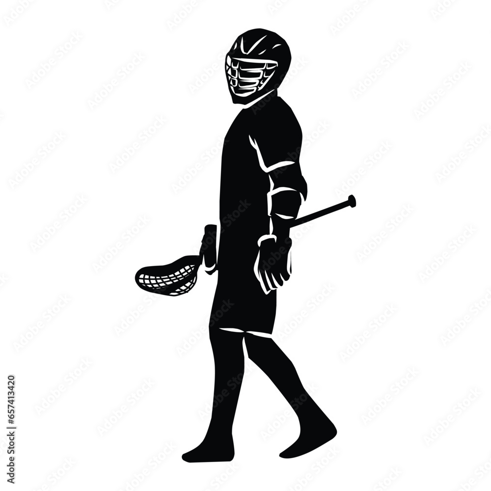 hand drawn silhouette of a lacrosse player. graphic assets in the form ...