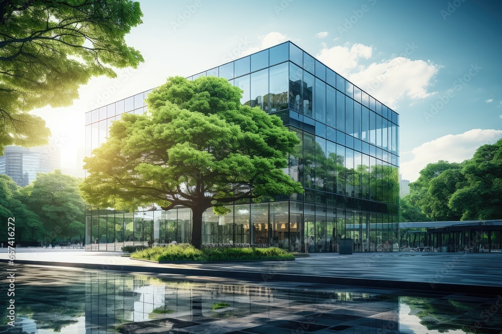 Sustainble green building. Eco-friendly building in modern city ...