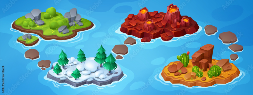 Adventure game ui level map with island in ocean vector background ...